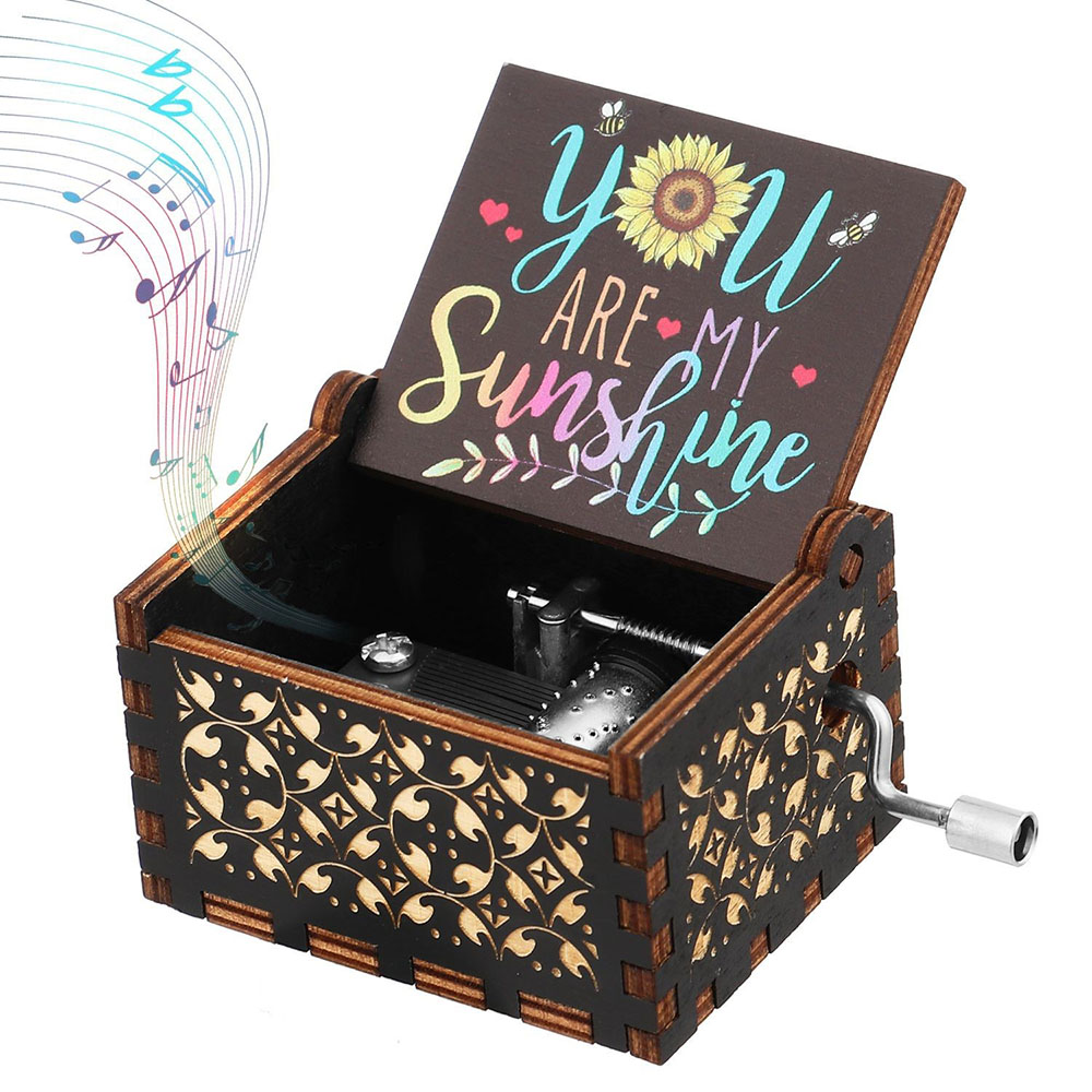 Carved Hand-cranked Music Box In Wood,Games & Toys & Stress Relievers