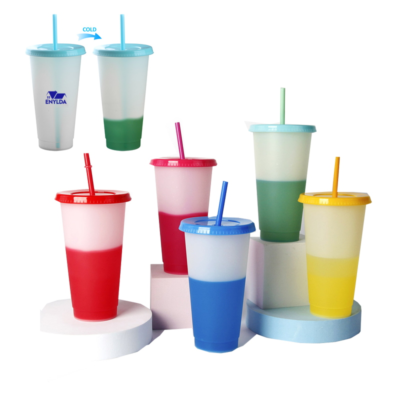 24oz Clear Frosted Color-Changing Straw Cup,Drinkware